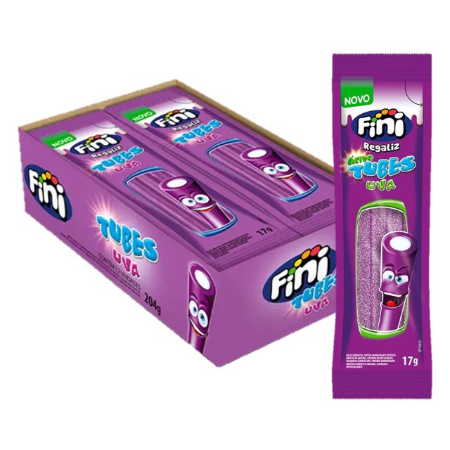 Bala de gelatina FINI Tubes Ácido Sabor Uva 204g (Embalagem com 12 ...