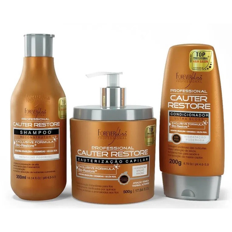 Kit Completo Cauter Restore Forever Liss Shampoo 300ml