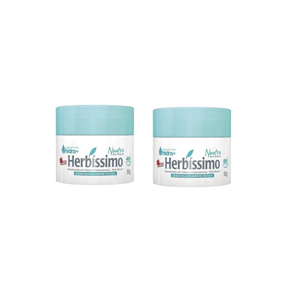 02 Desodorante Antiperspirante Herbíssimo Neutro Creme 55g | Shopee Brasil