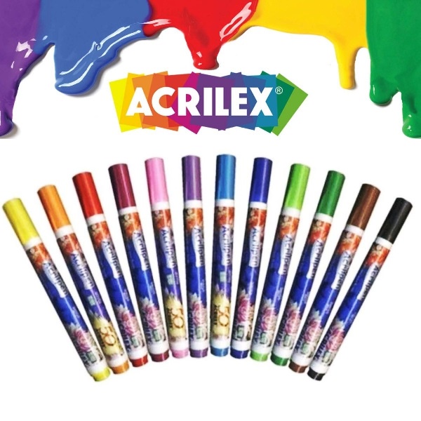 Acrilpen Caneta para Tecido Acrilex Kit C/12 Cores | Shopee Brasil