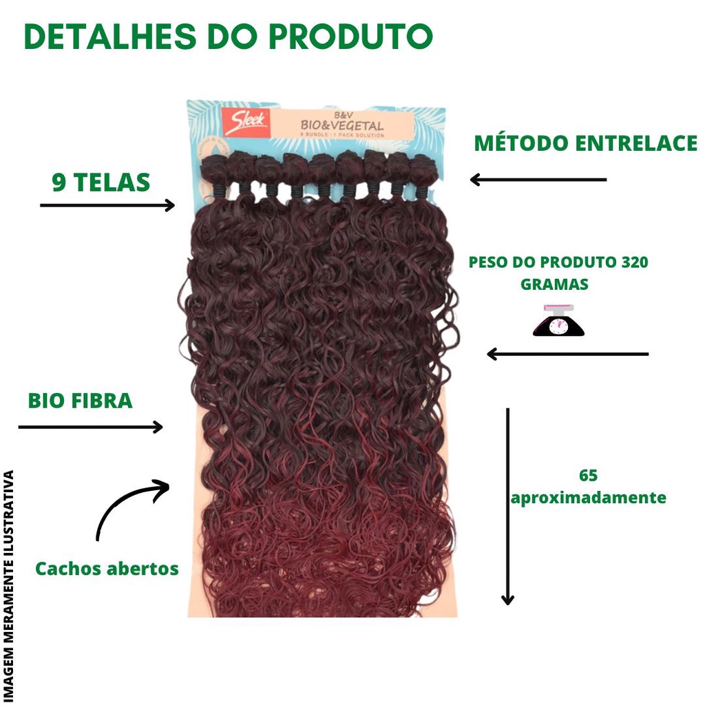 Cabelo Cacheado Organico de Bio Fibra Sleek 60cm 320g - SILMARA COR T1B ...