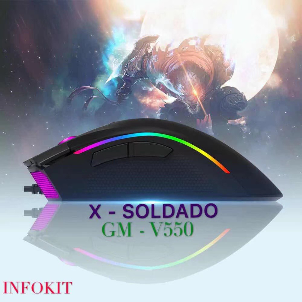 Mouse Gamer GM-V550 com LED RGB rotativo INFOKIT - Faz a Boa!