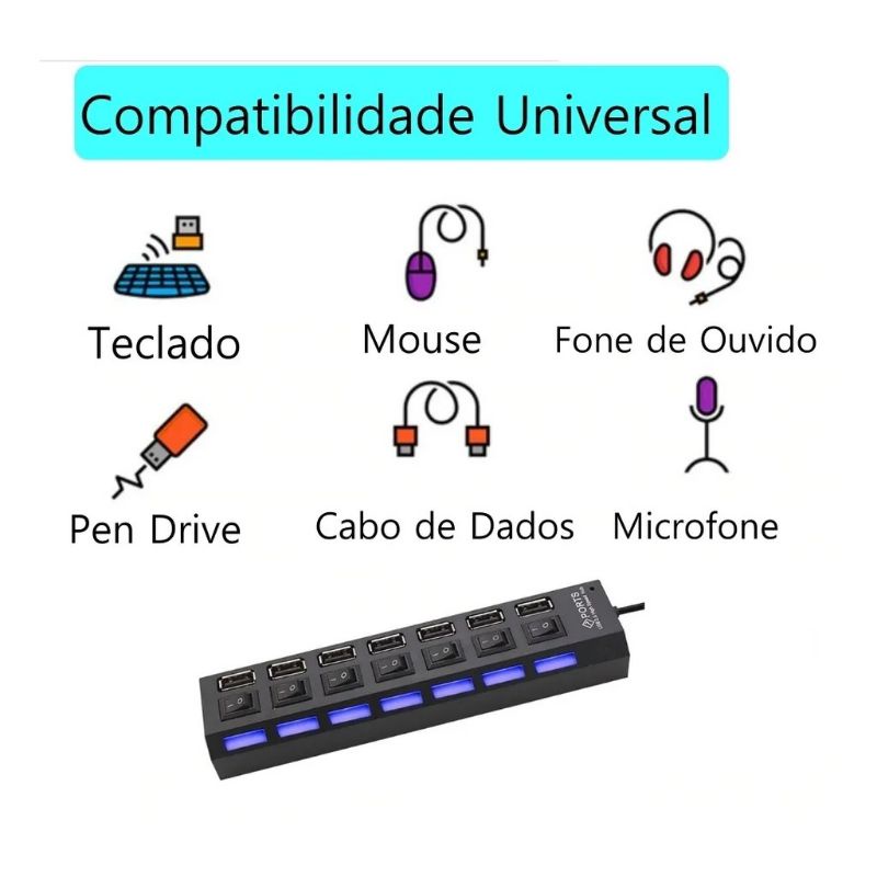 Hub usb 7 portas. | Shopee Brasil