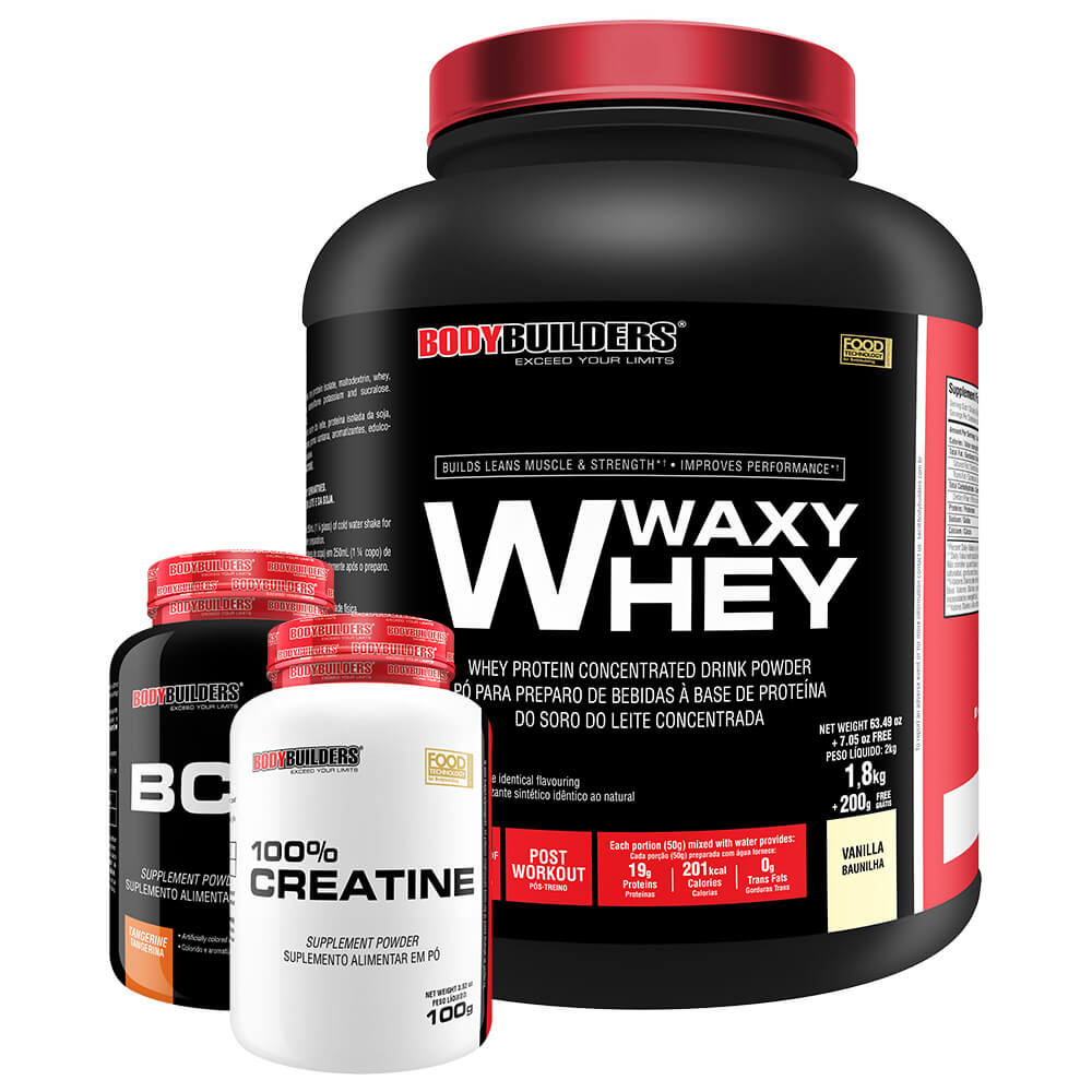 Kit Waxy Whey Protein 2kg + BCAA 4,5 100g + Power Creatine 100g ...