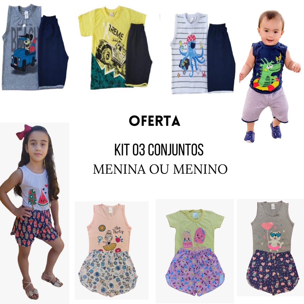 kit 6 Peças Verão Atacado infantil/juvenil calor 3 Conjuntos 01 a 14 ...