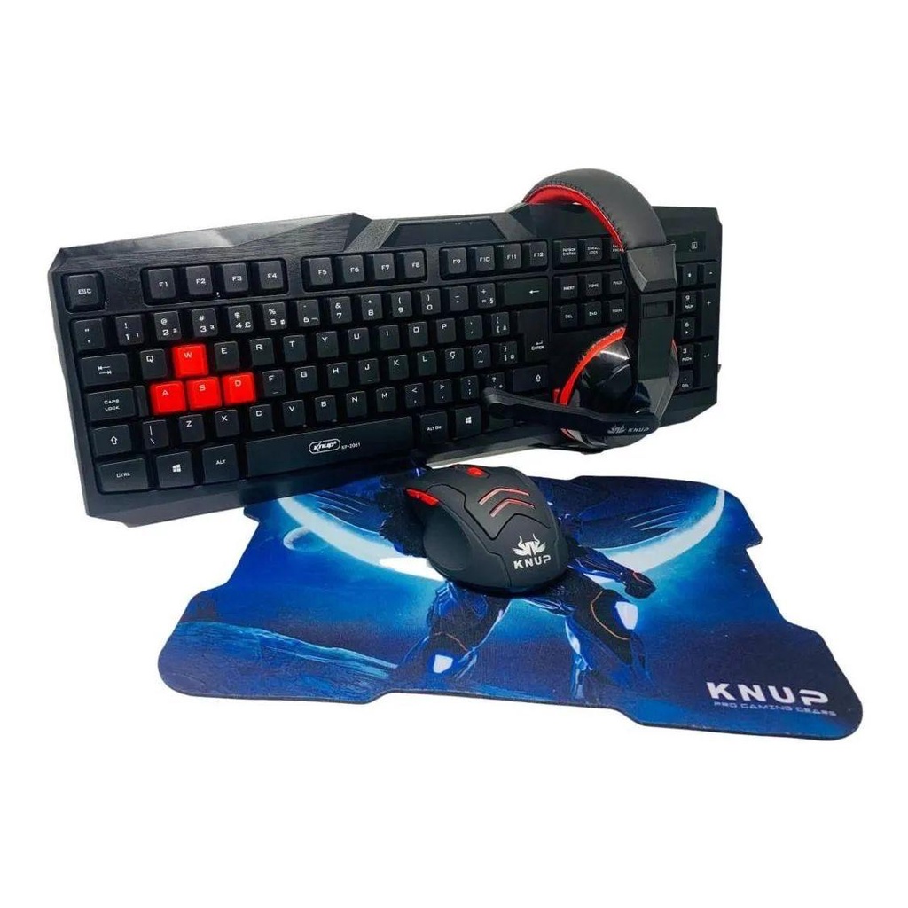 Kit Gaming Knup mouse Teclado Headset Mousepad Combo Gamer KP 2061 ...