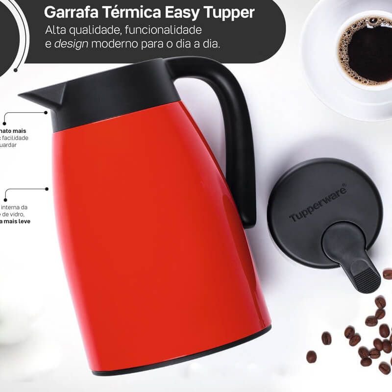 Garrafa de Café Térmica Tupperware Easy Tupper 1 litro Vermelho ...