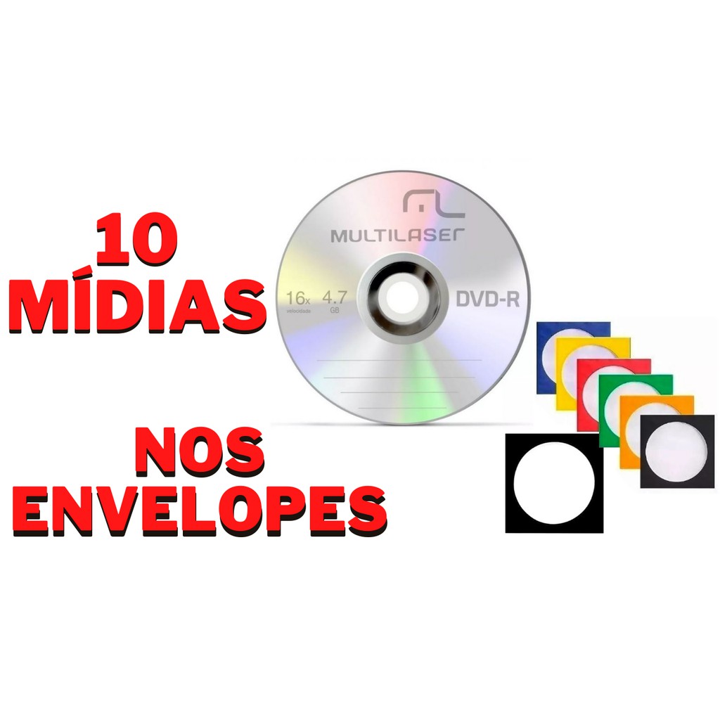 10 unidades de Mídia Virgem DVD-R Nos Envelopes Multilaser Grava Jogo ...
