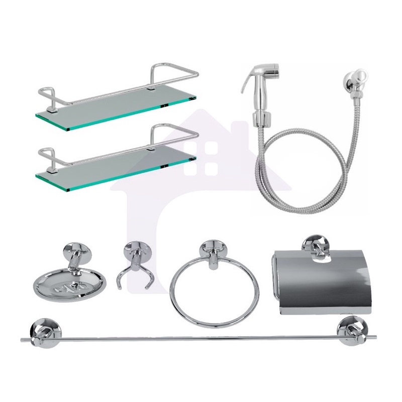 Kit Acessórios Para Banheiro Aço Inox 5 Peças + Com 2 Porta Shampoo ...