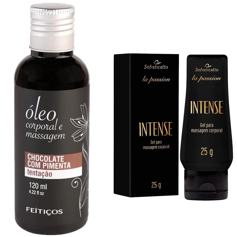 KIT ÓLEO CORPORAL DE MASSAGEM CHOCOLATE + GEL INTENSE | Shopee Brasil