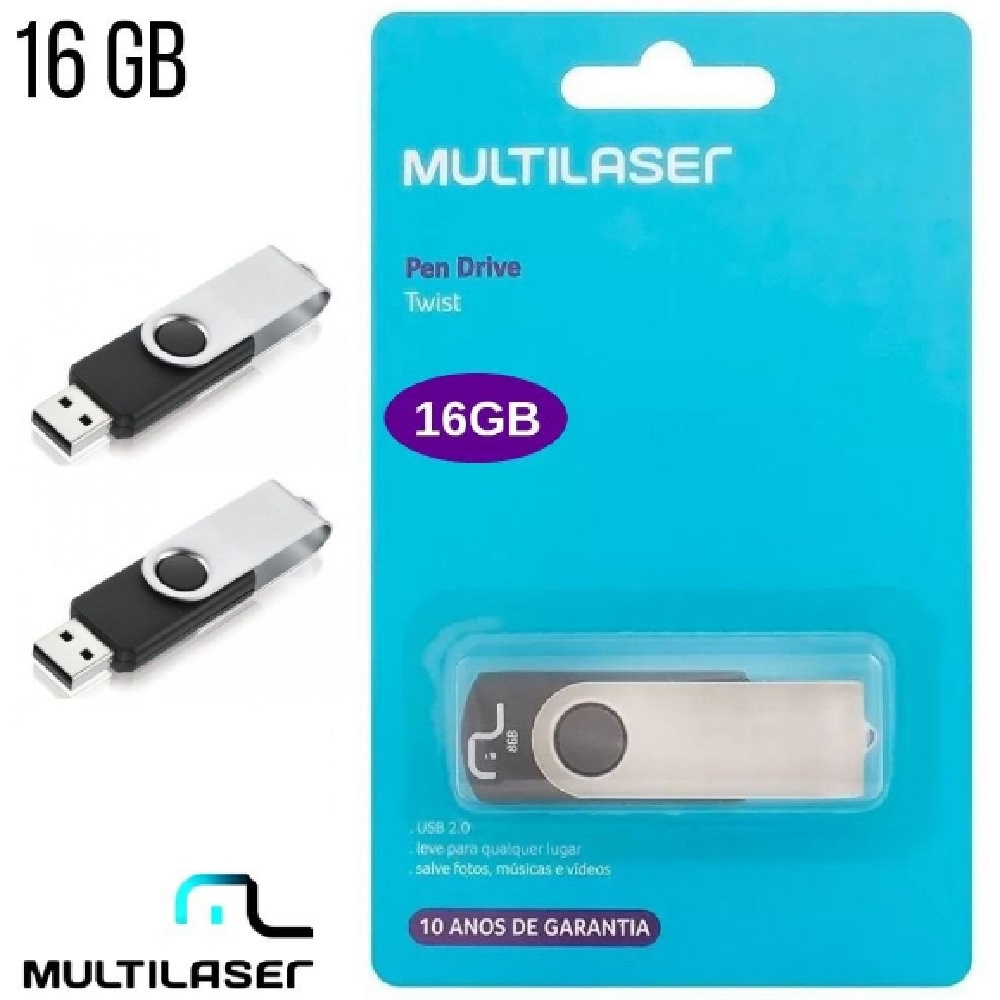 Kit com 2 Pen Drives 16gb Multilaser Twist Preto USB 2.0 modelo PD588 ...