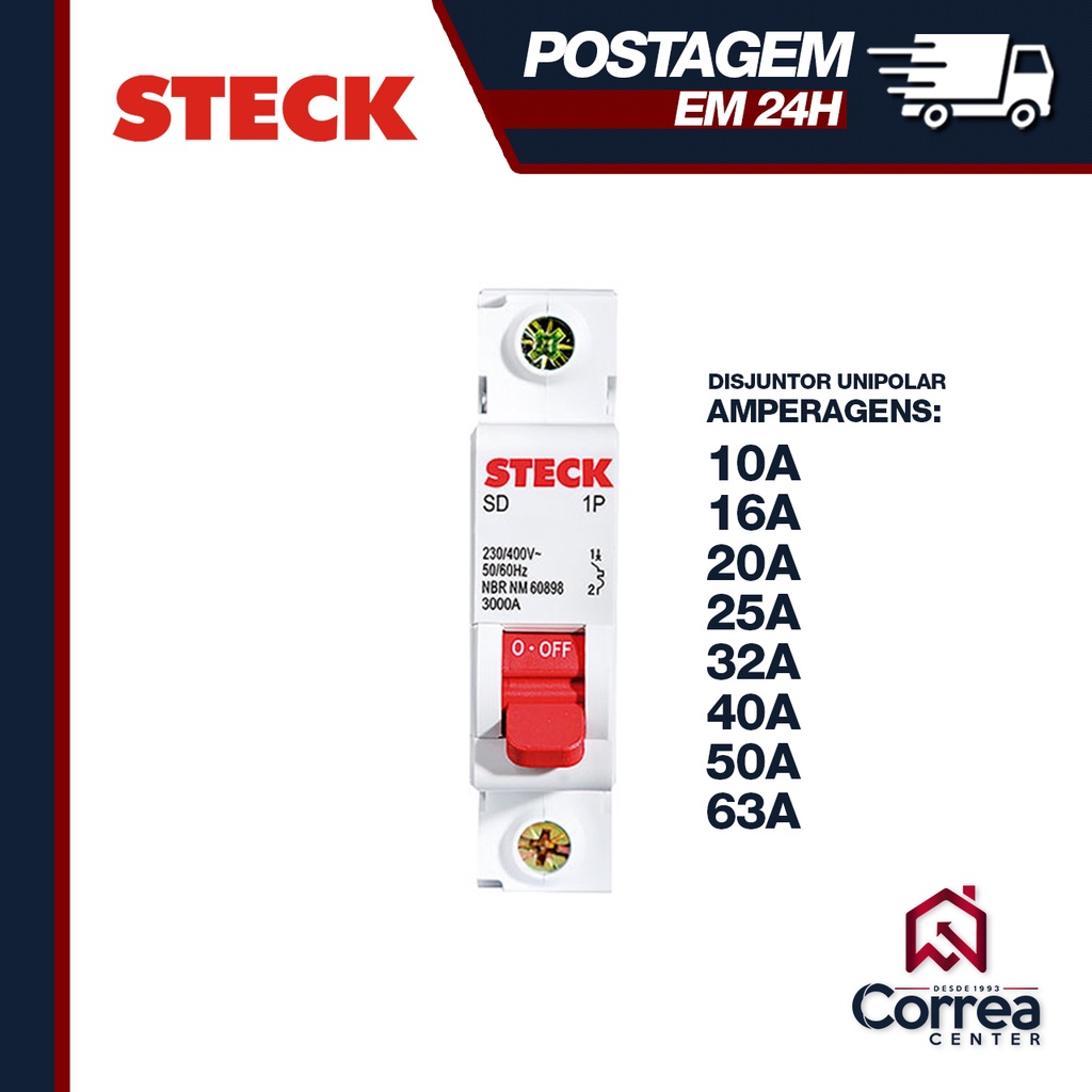 Disjuntor DIN Steck Unipolar *ESCOLHA A AMPERAGEM* | Steck | Shopee Brasil