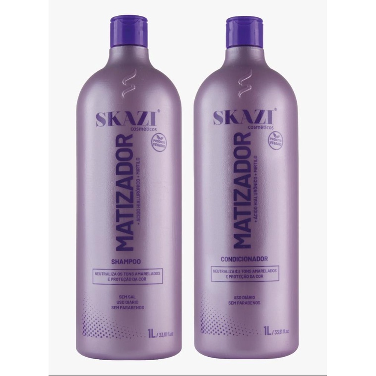 Kit Skazi Vegano Shampoo E Condicionador Matizador Acido Hialuronico e Mirtilo 1 Litro | Shopee ...