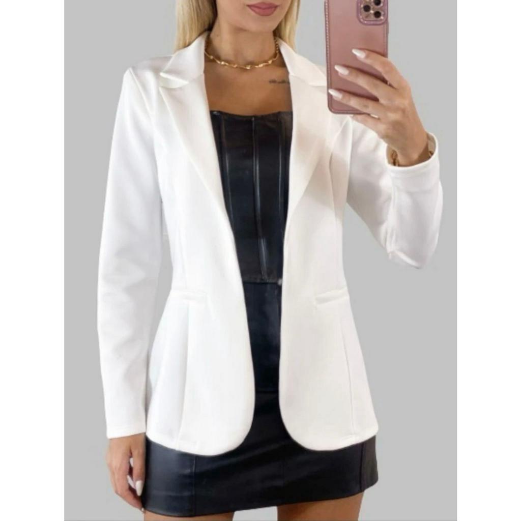 Blazer Alongado Maxi Neoprene corte a laser rústico casaco jaqueta ...