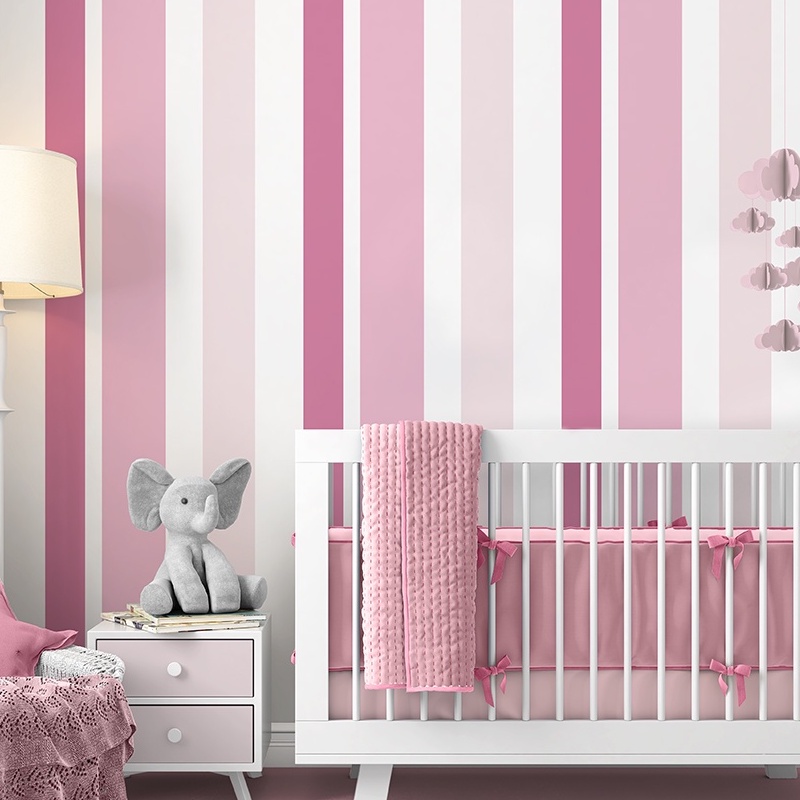 Papel De Parede Adesivo Infantil Rosa Quarto De Menina Listras Mágicas ...