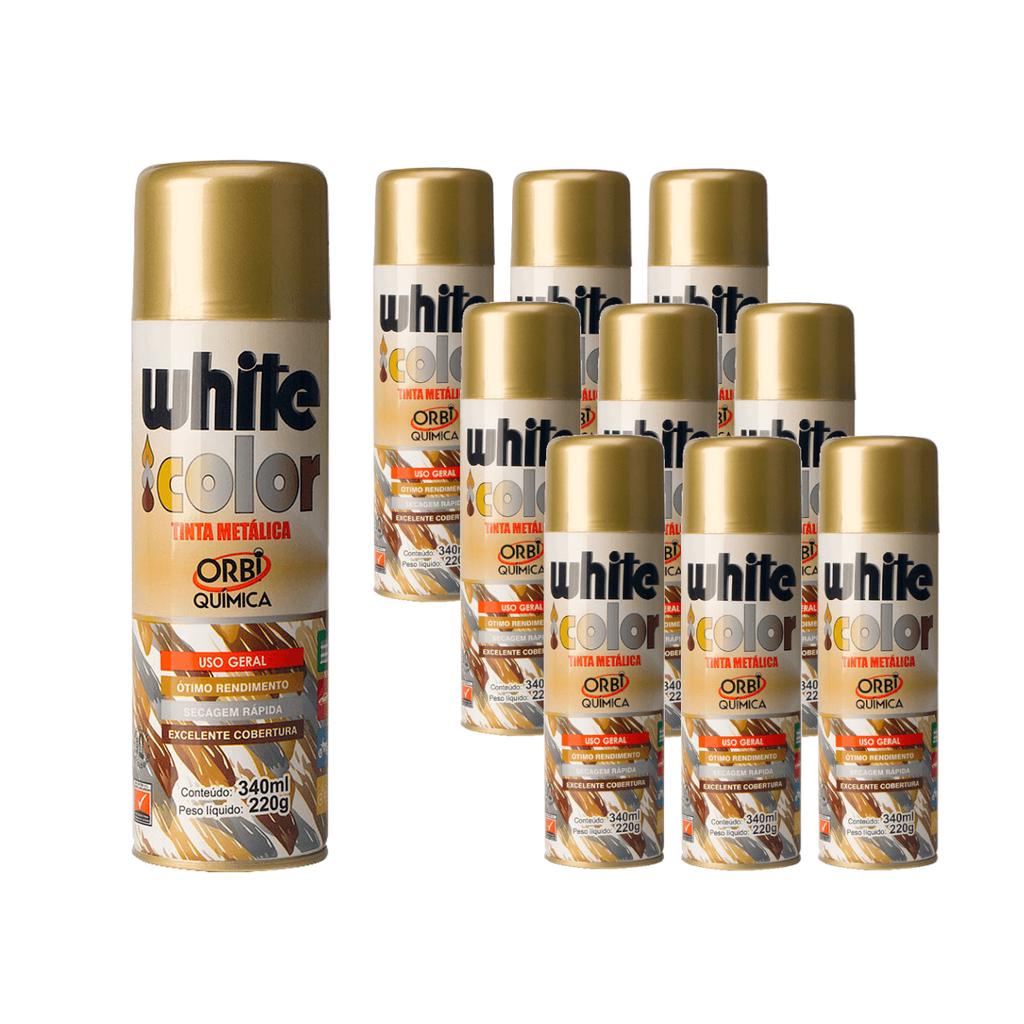 KIT 10 TINTA SPRAY DOURADO WHITE COLOR 340ML USO GERAL | Shopee Brasil