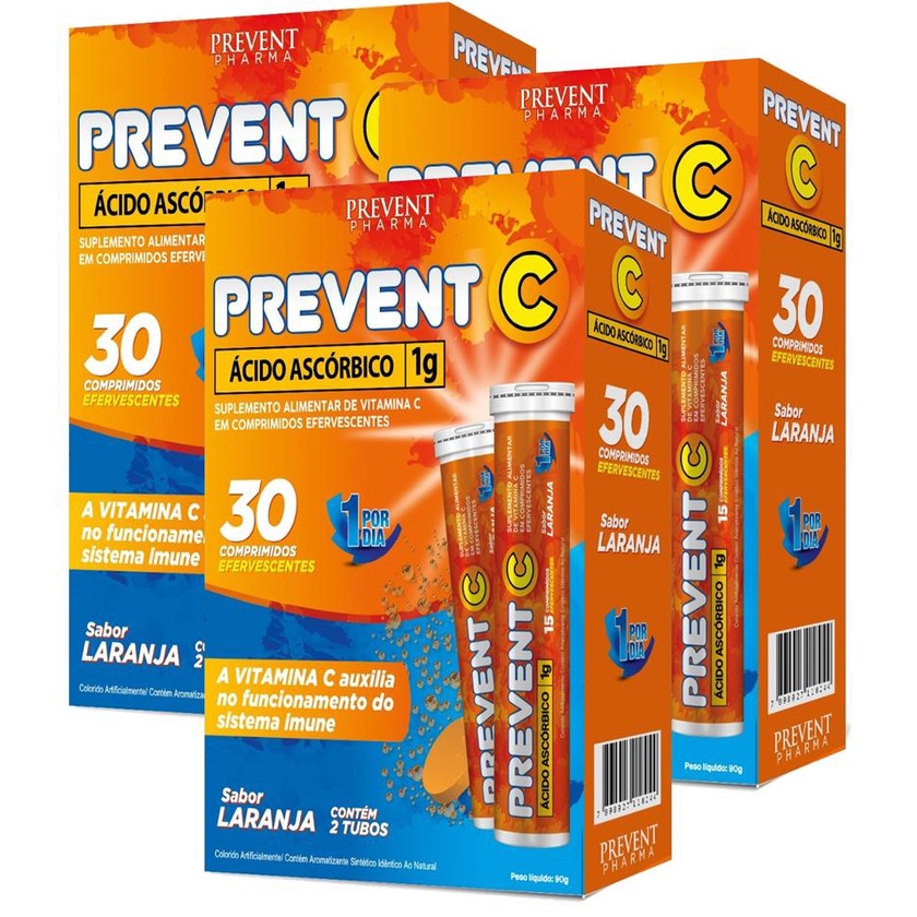 Prevent Vitamina C 1g Efervescente 90 Comprimidos Sabor Laranja Prevent ...