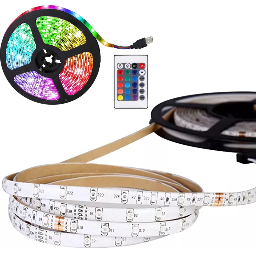 Fita Led 3528 Colorida 5 Metros + Controle 300 Leds Decoração | Shopee ...