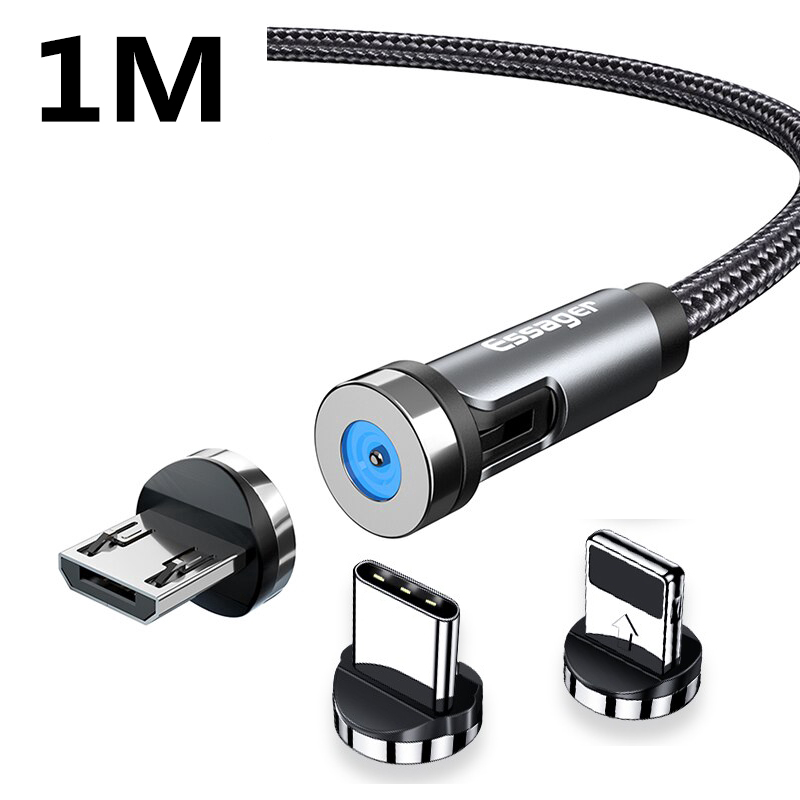 Essa Essager 540 Cabo Micro USB Magnético Rotativo Tipo C 1M/2M Para Carregador Rápido iP ...