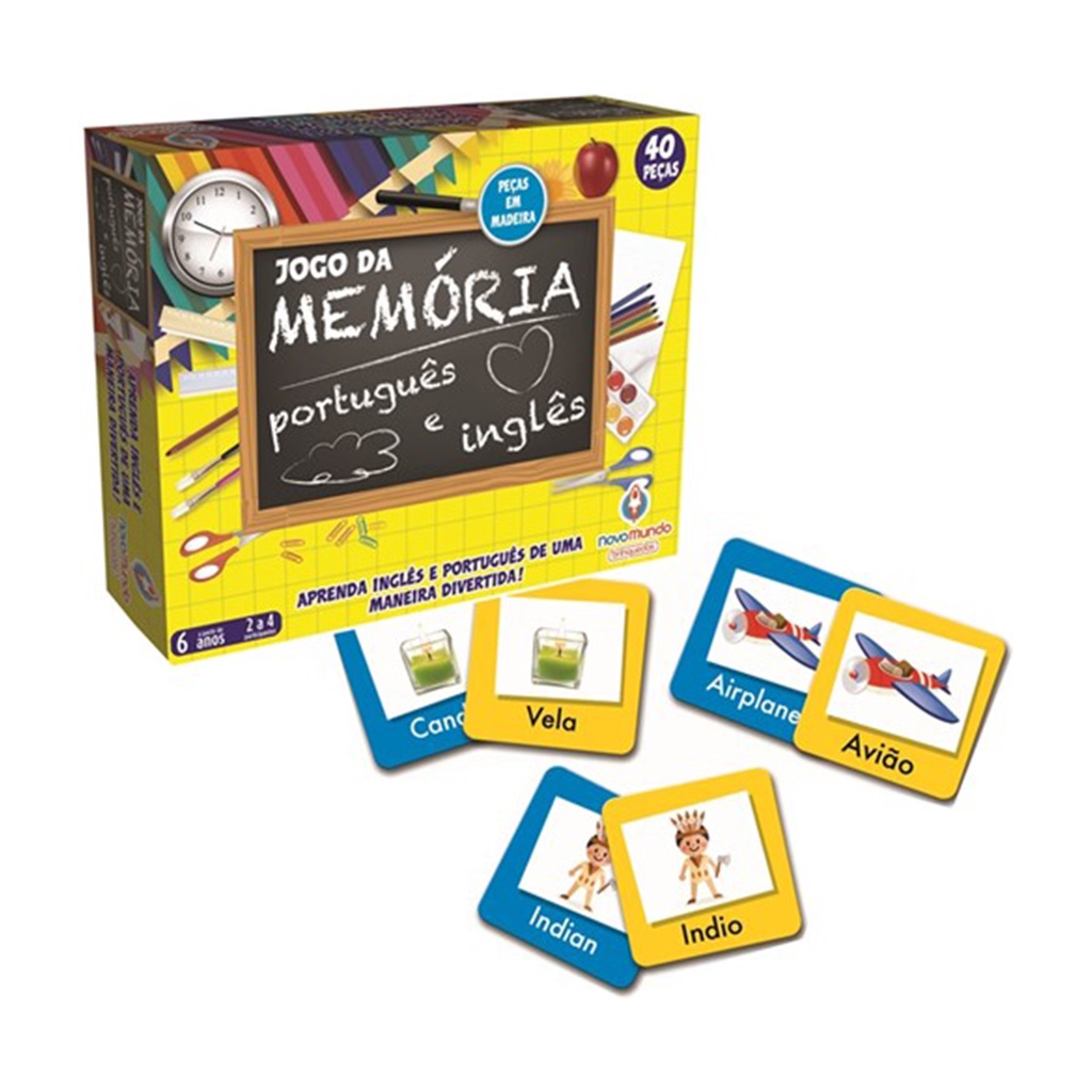 Jogo Da Memória Português E Inglês 40 Peças Madeira Educativo Didático ...
