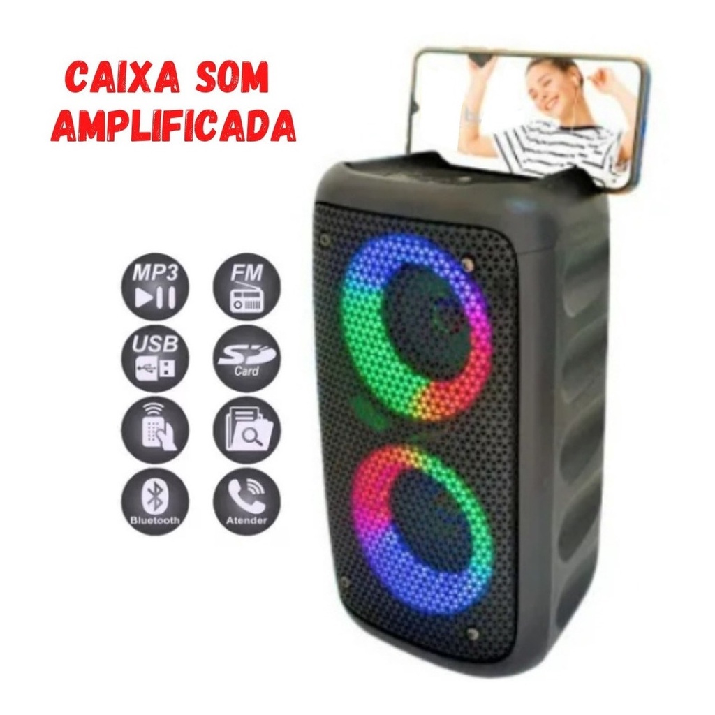 Caixa de Som Amplificada KTS-1265 com 2 alto-falantes 4 polegadas LED ...