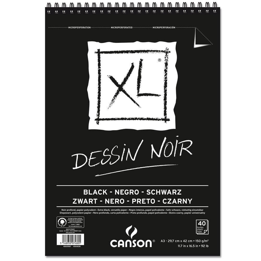 Bloco Xl Dessin Noir Black Canson 9087 150g/m² A3 40 Folhas | Shopee Brasil