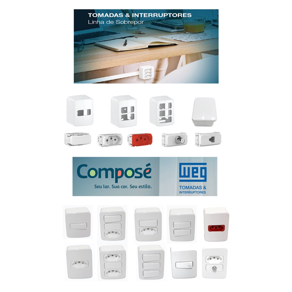 Tomadas 10A teclas interruptores e Caixas - Weg Composé Linha sobrepor ...