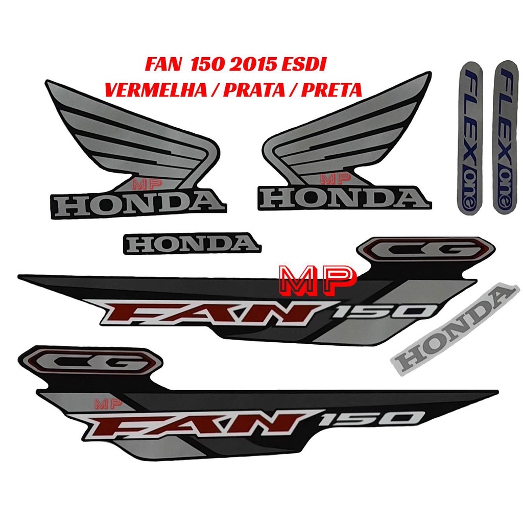 Faixas Adesivo Fan 150 Esdi Ano 2015 Vermelha / Prata / Preta - Jogo Completo | Shopee Brasil