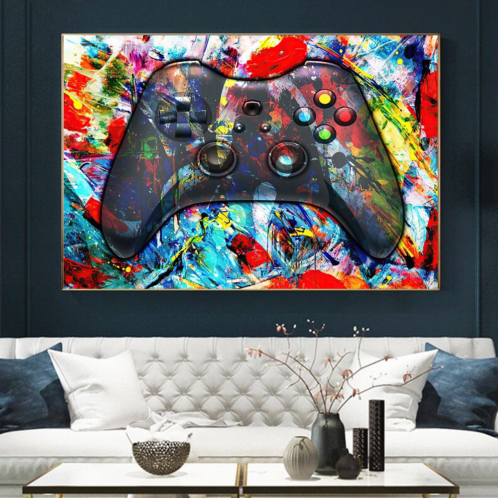 Quadro decorativo 1 peça 40x60 gamer game jogos controle colorido ...