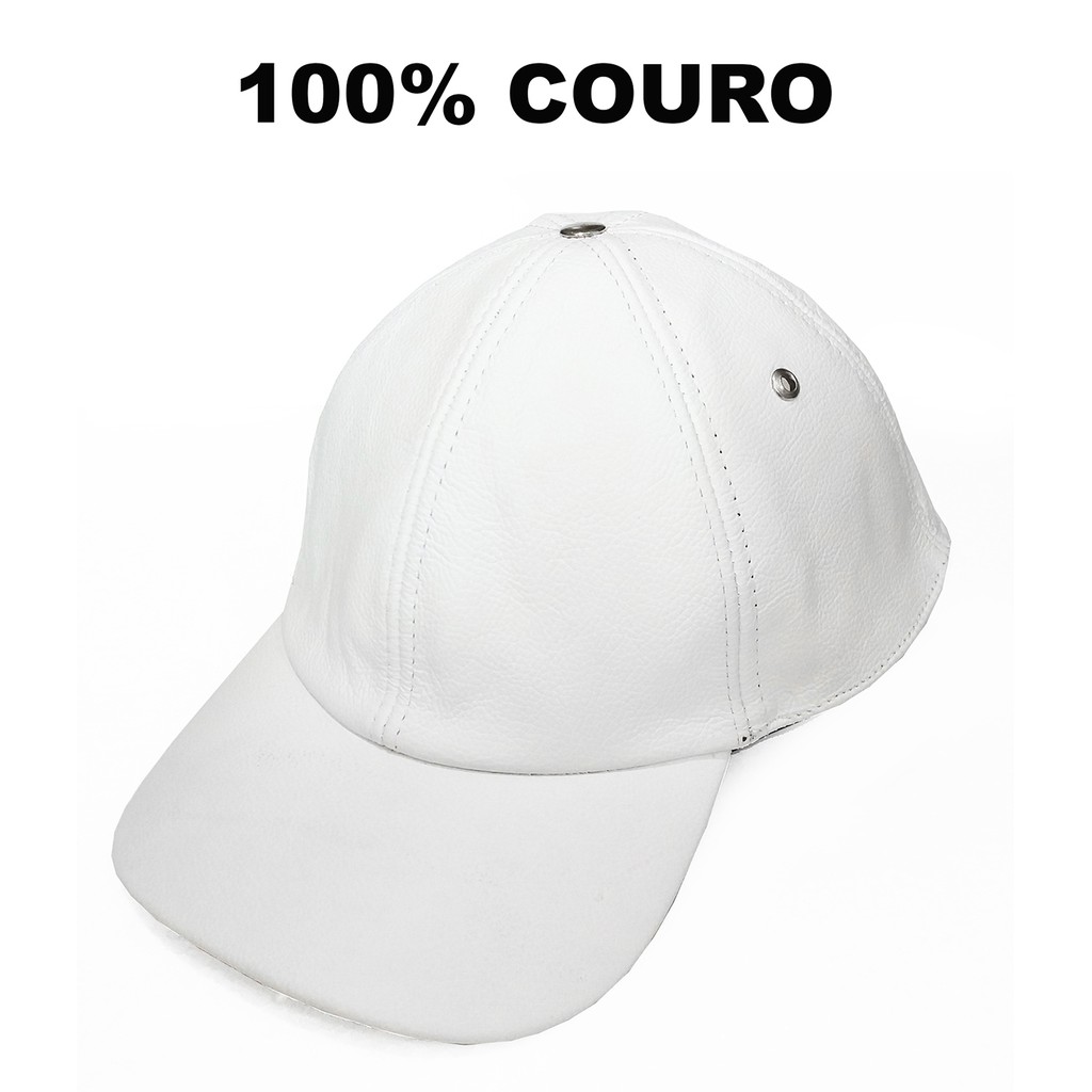 Boné de Couro 100% Couro Legítimo na Cor Branco | Shopee Brasil