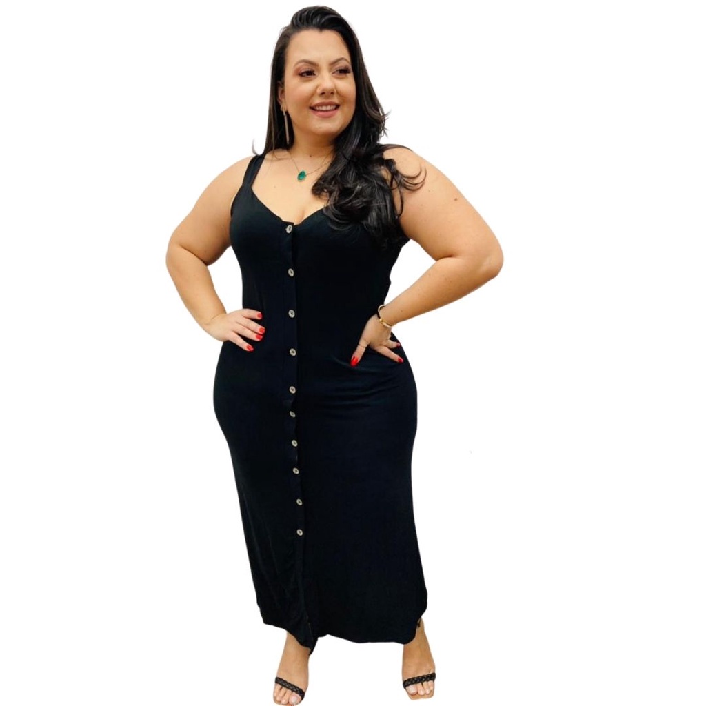 Vestido Longo Plus Size Botao Viscolycra Alcinha Soltinho GG G1 G2 G3 ...
