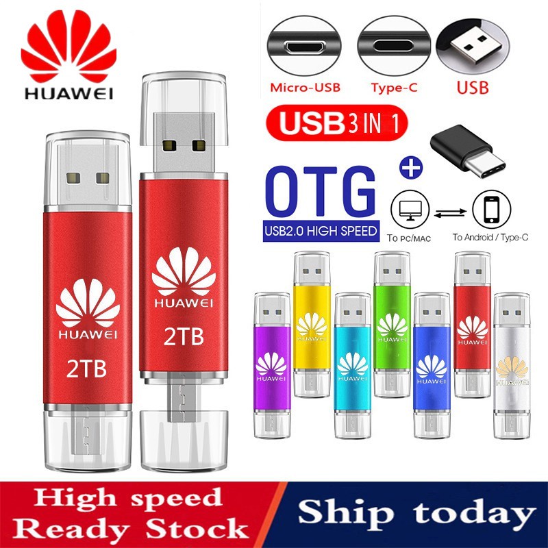 Unidade Flash 1TB/2TB Pendrive Huawei OTG 3 Em 1 USB + Micro + Type-c ...