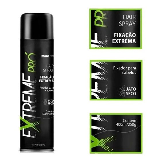 Fixador Para Cabelos - Spray Extreme Pro - Laque Jato Seco | Shopee Brasil
