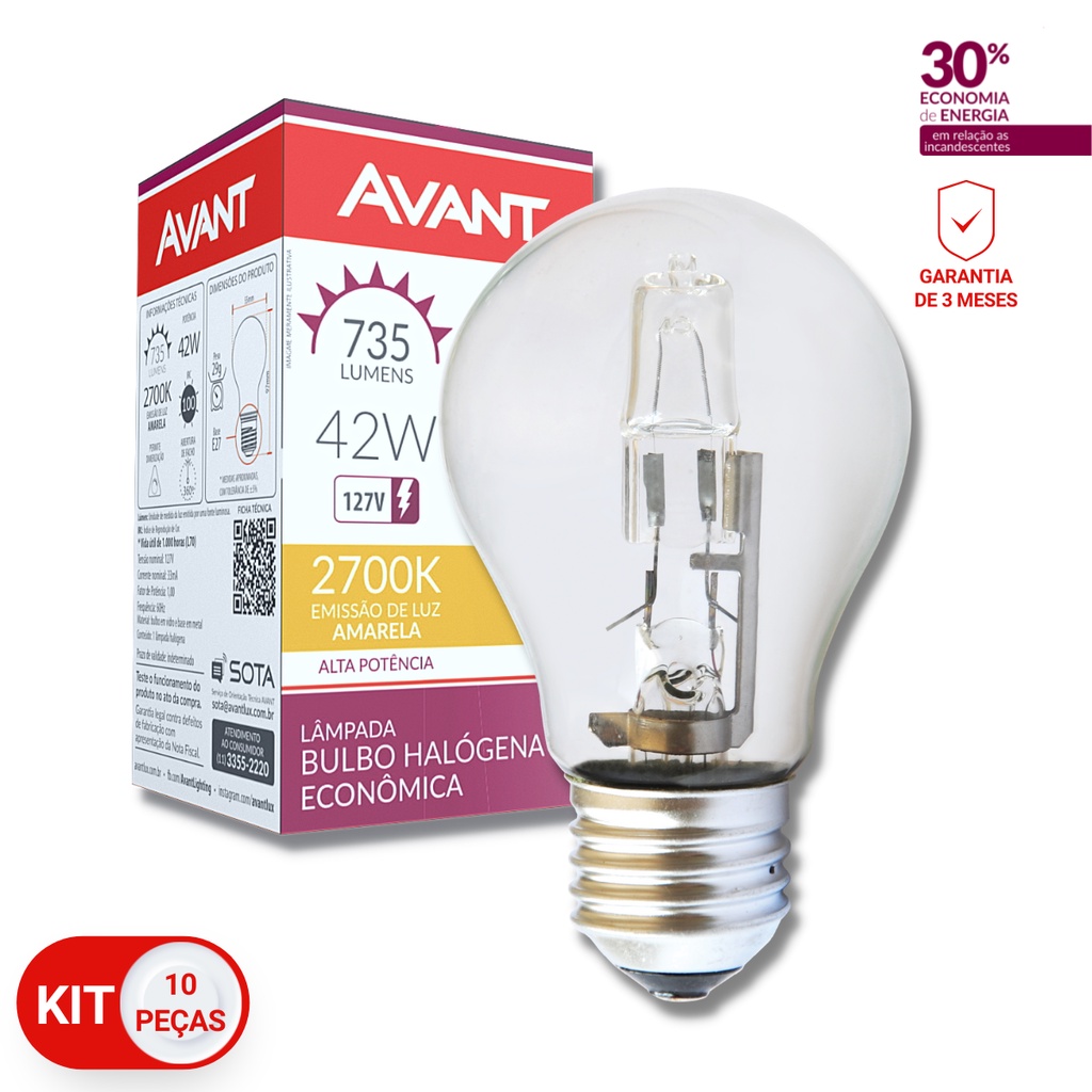 KIT 10 Lâmpada Bulbo Halógena A55 42W 127V | Shopee Brasil
