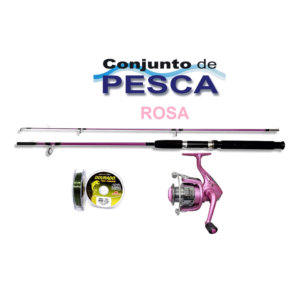 Kit De Pesca Rosa Molinete 3 Rolamentos Carina 4000 + Vara Rosa Sun 1 ...