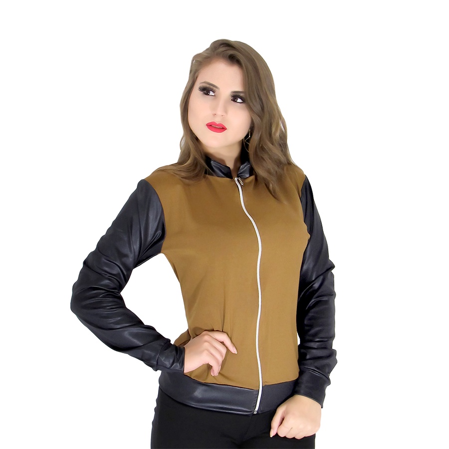 Jaqueta Bomber Feminina Em Cirrê Couro Fake Inverno Ref: 439 | Shopee ...