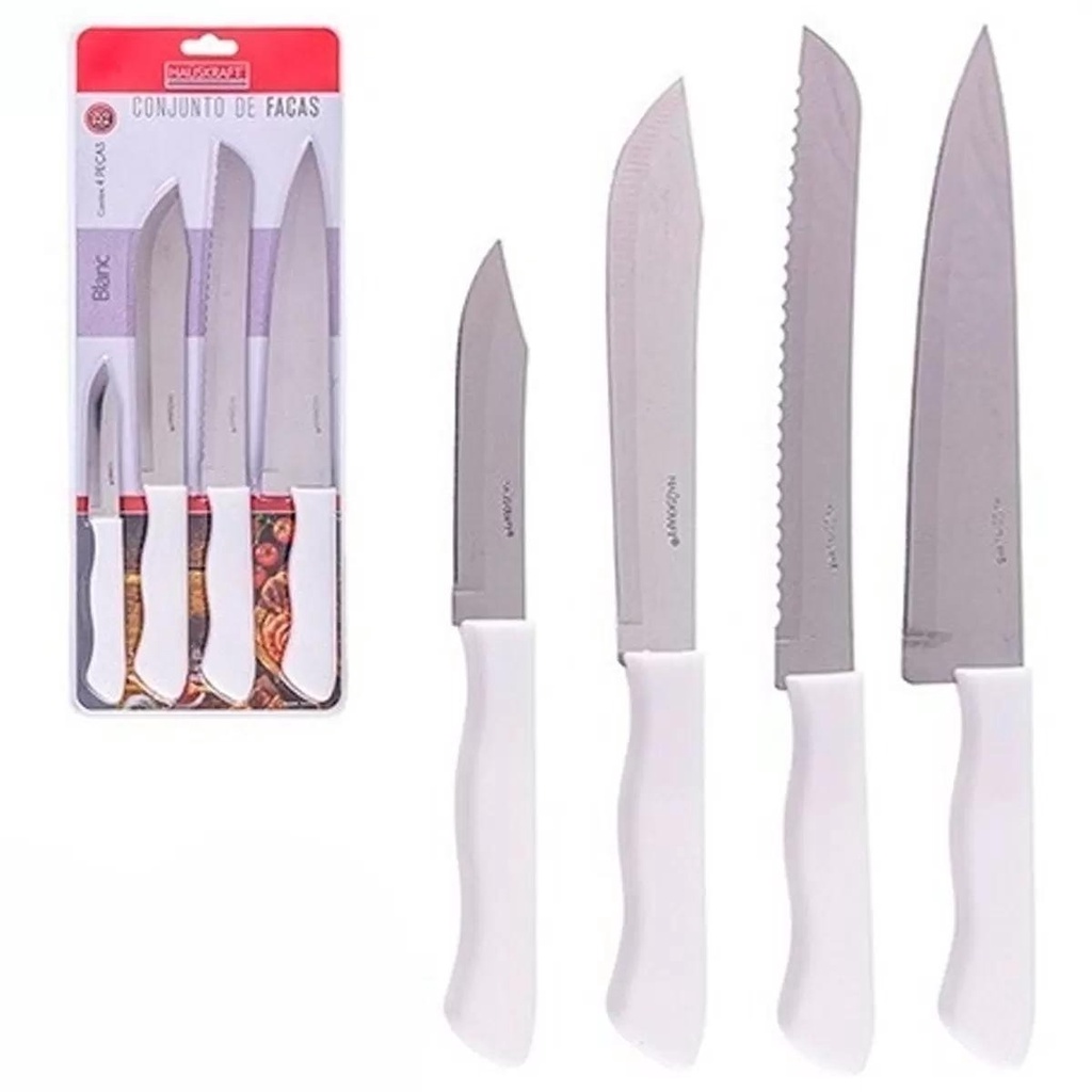 Kit Jogo De Facas Inox 4 Peças Cozinha Pão Churrasco Legumes | Shopee ...