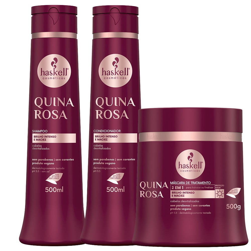 Kit Quina Rosa Haskell Shampoo+ Condicionador+ Máscara- 500ml/ 500g | Shopee Brasil