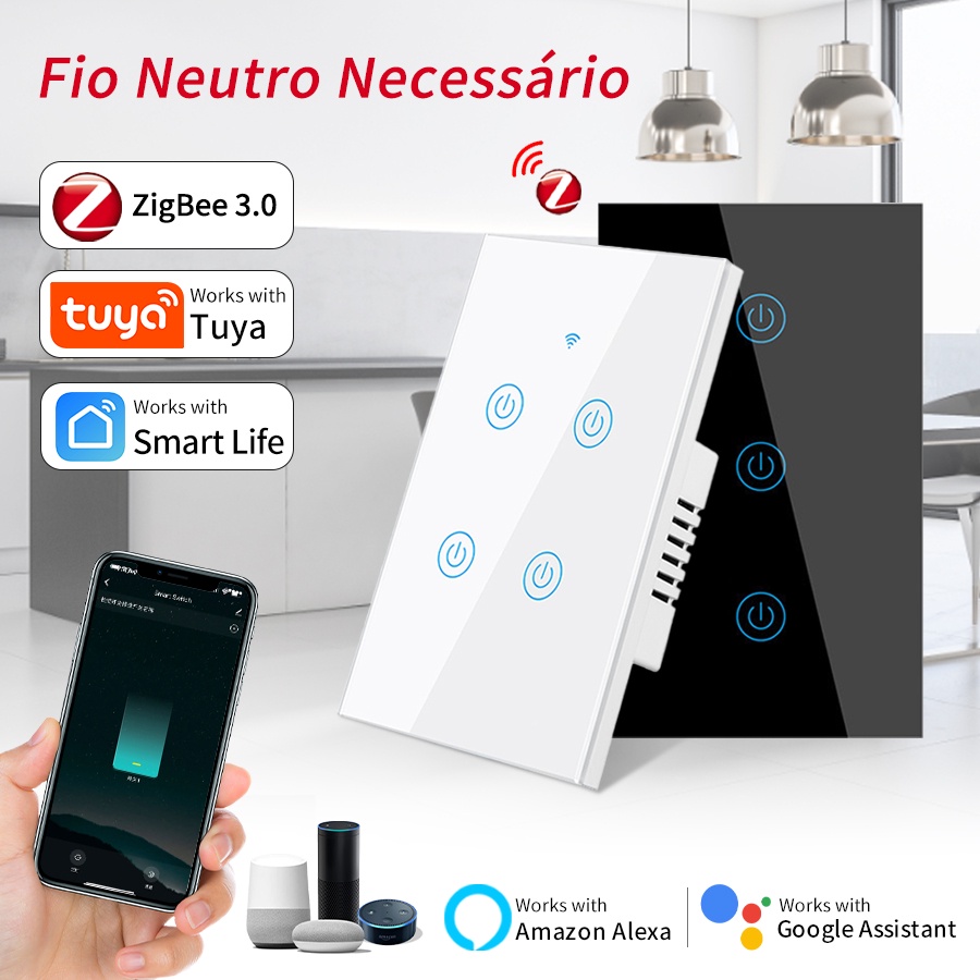 ZigBee Interruptor Inteligente De Toque De Parede Com Fio Neutra ...
