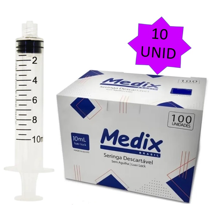 Seringa 10ML Bico Rosca 50 Unidades S/Agulha Medix Luer Lock | Shopee ...