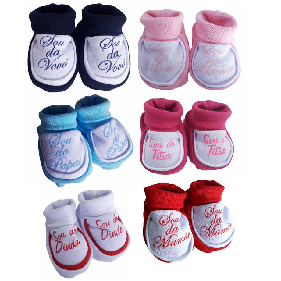 Pantufinha com frase sapatinho bebê. Sou da mamae sou do papai sou da ...