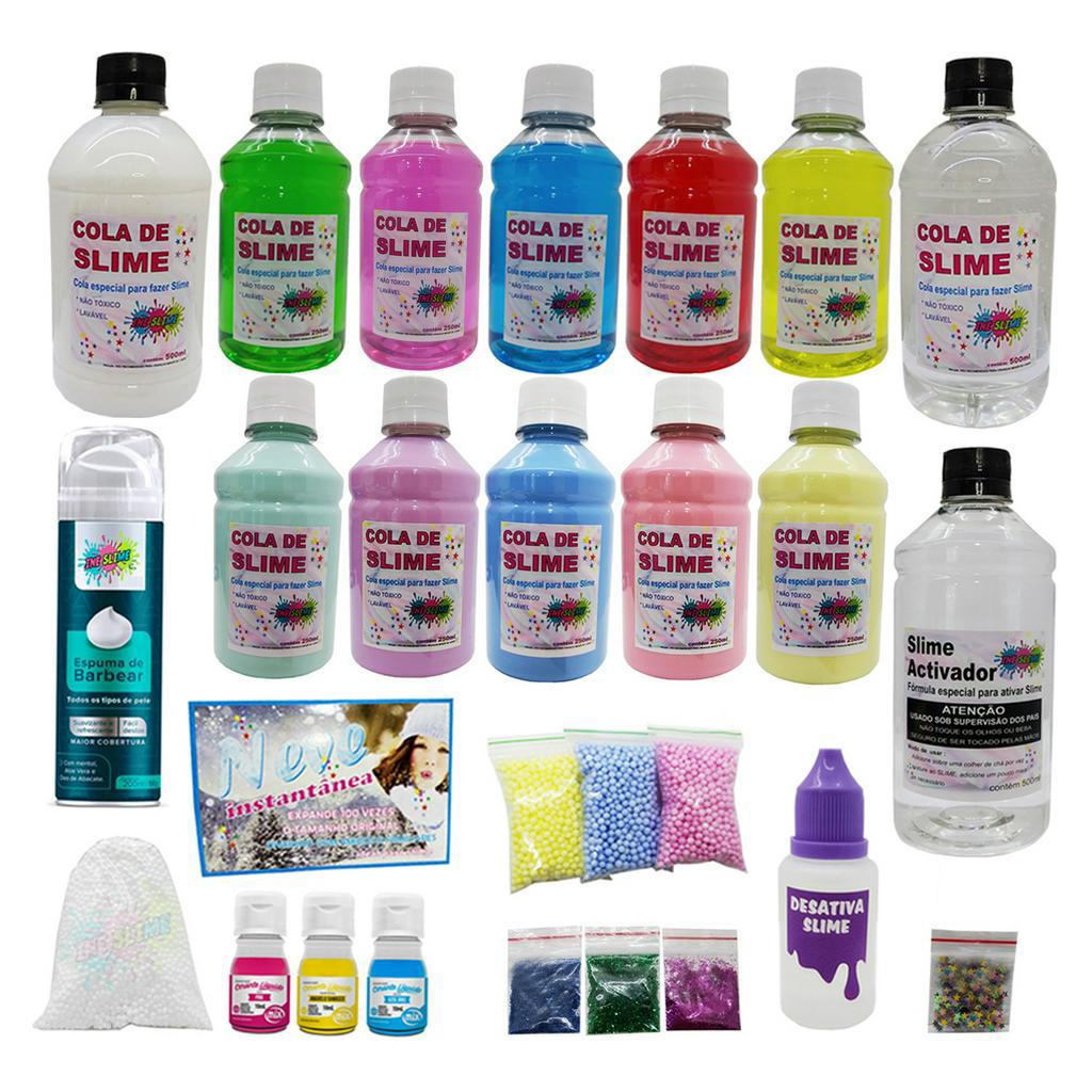 Kit Para Fazer Slime Completo - Colas Coloridas, Cola Branca, Cola ...