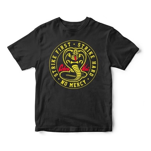 Camiseta Cobra Kai Strike First, Strike Hard, No Mercy Logo | Shopee Brasil