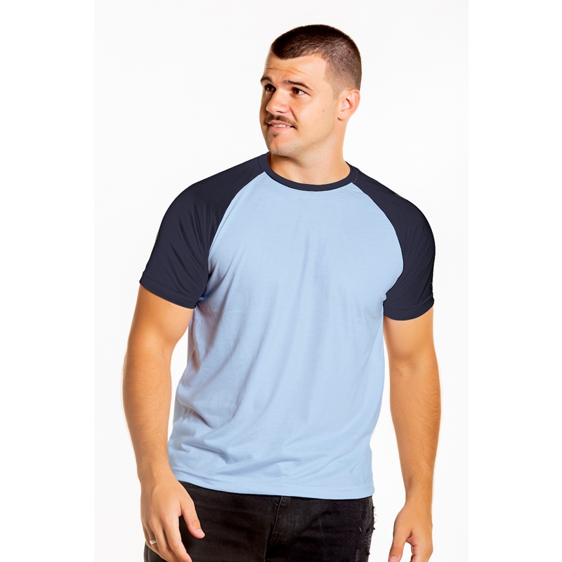 Camiseta Raglan Argentina Azul claro com Manga Marinho 100% Poliéster ...