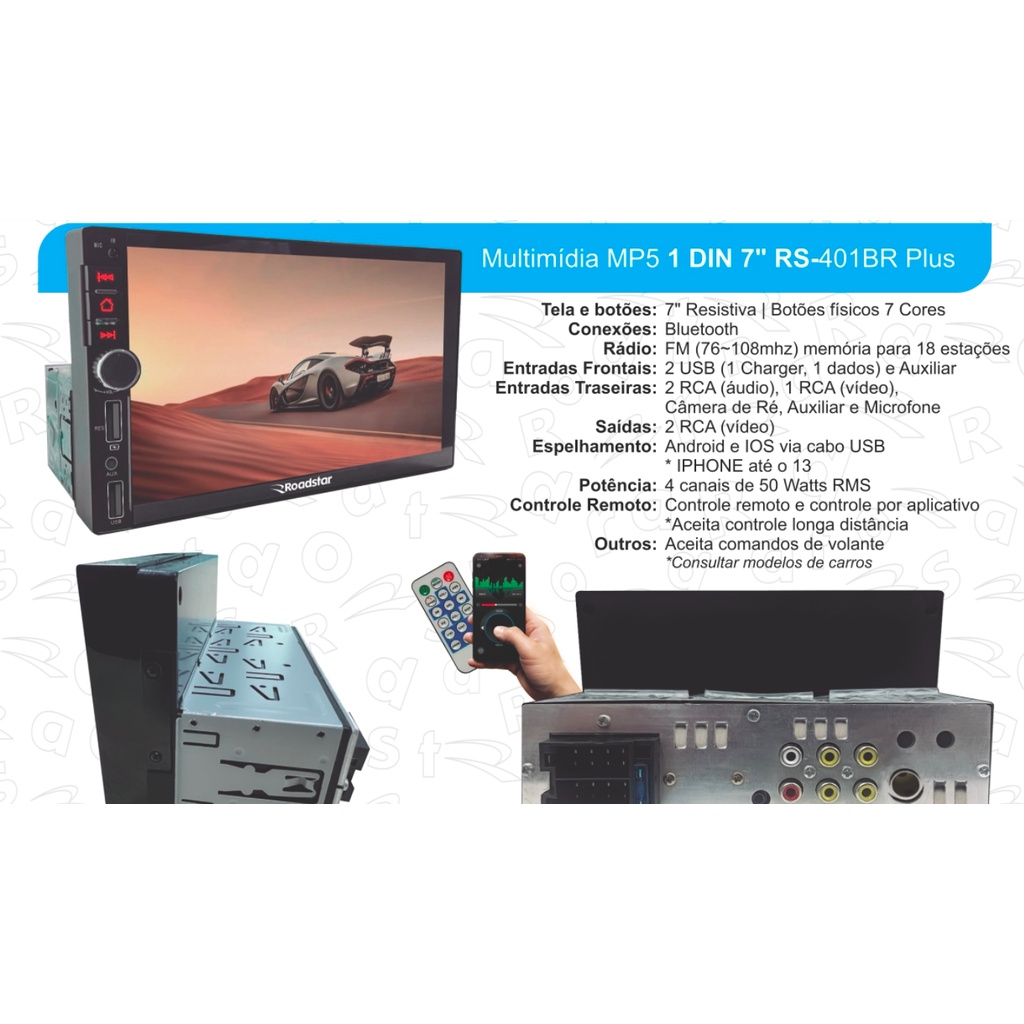 SOM AUTOMOTIVO Multimidia MP5 1 DIN RS-401BR Plus | Shopee Brasil