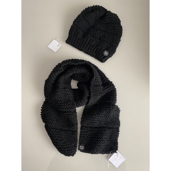 touca + cachecol infanto juvenil preto | Shopee Brasil