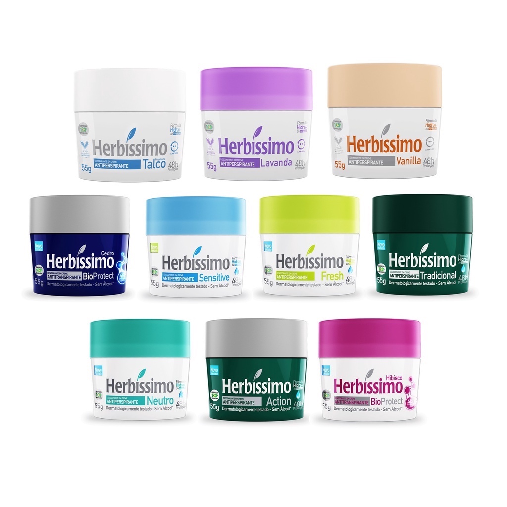 Desodorante em Creme Herbíssimo 55g - Kit C/10 Unidades | Shopee Brasil