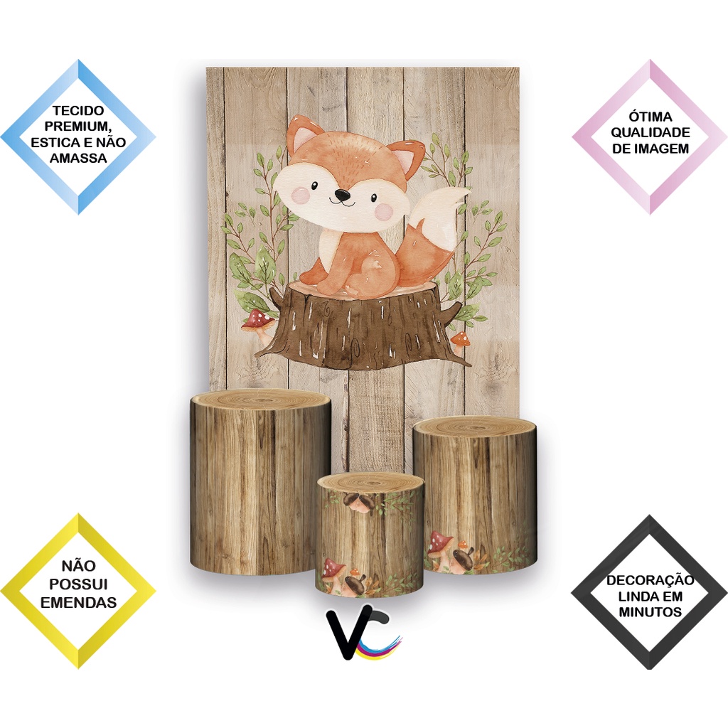 Painel De Festa Vertical 1,5x2,2 + Trio De Capa Cilindro - Bosque ...