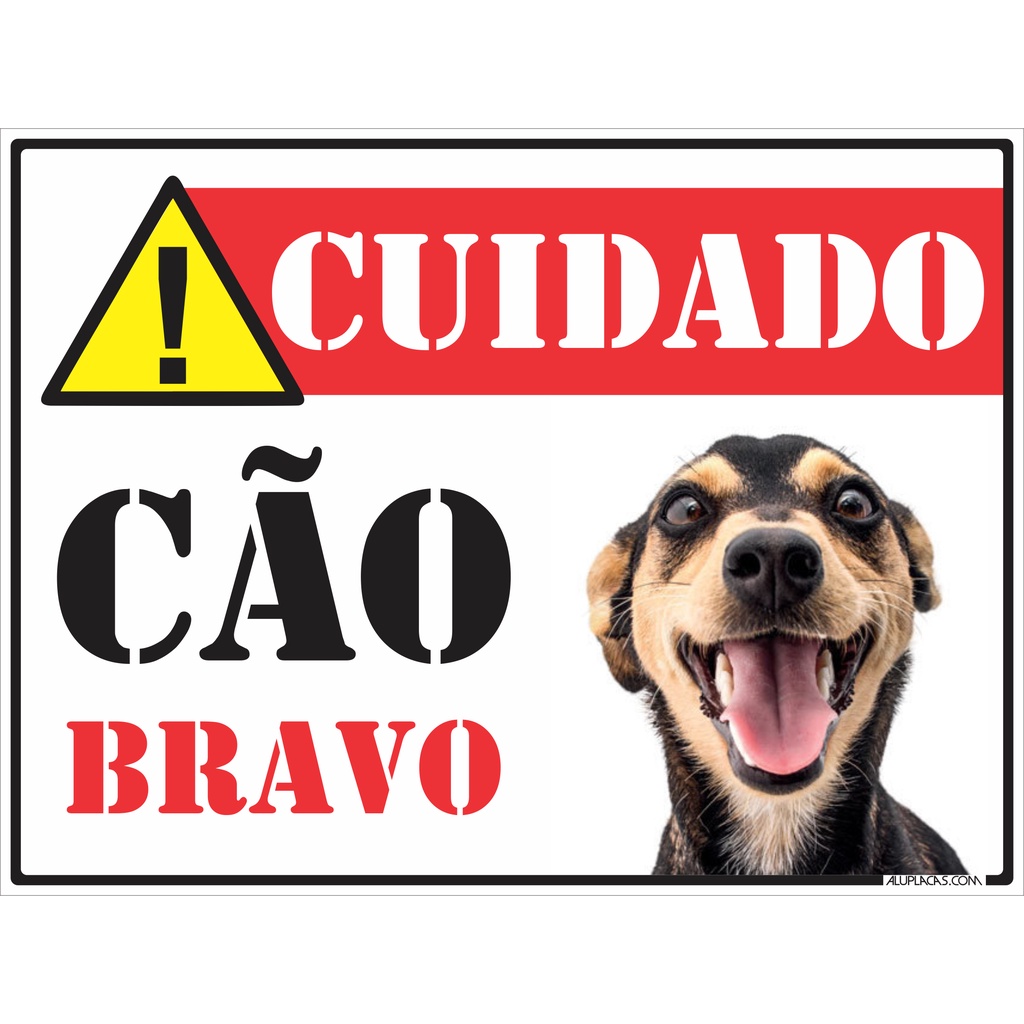 Placa Advertência Cuidado Cão Bravo | Shopee Brasil