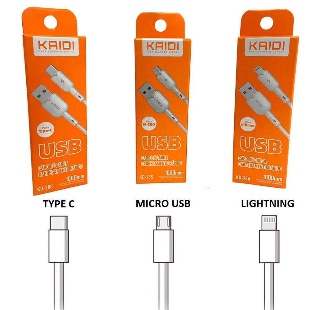 Cabo USB Tipo-C Lightning kaidi Reforçado Carregamento e Dados 1 Metro ...